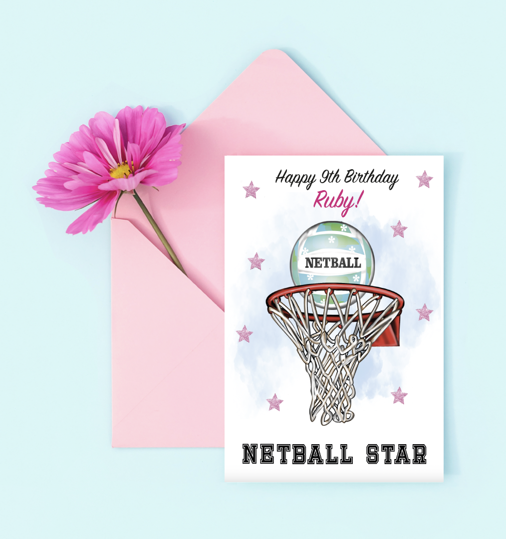 Personalised Netball Star Hoop Card - Ruby's Boutique